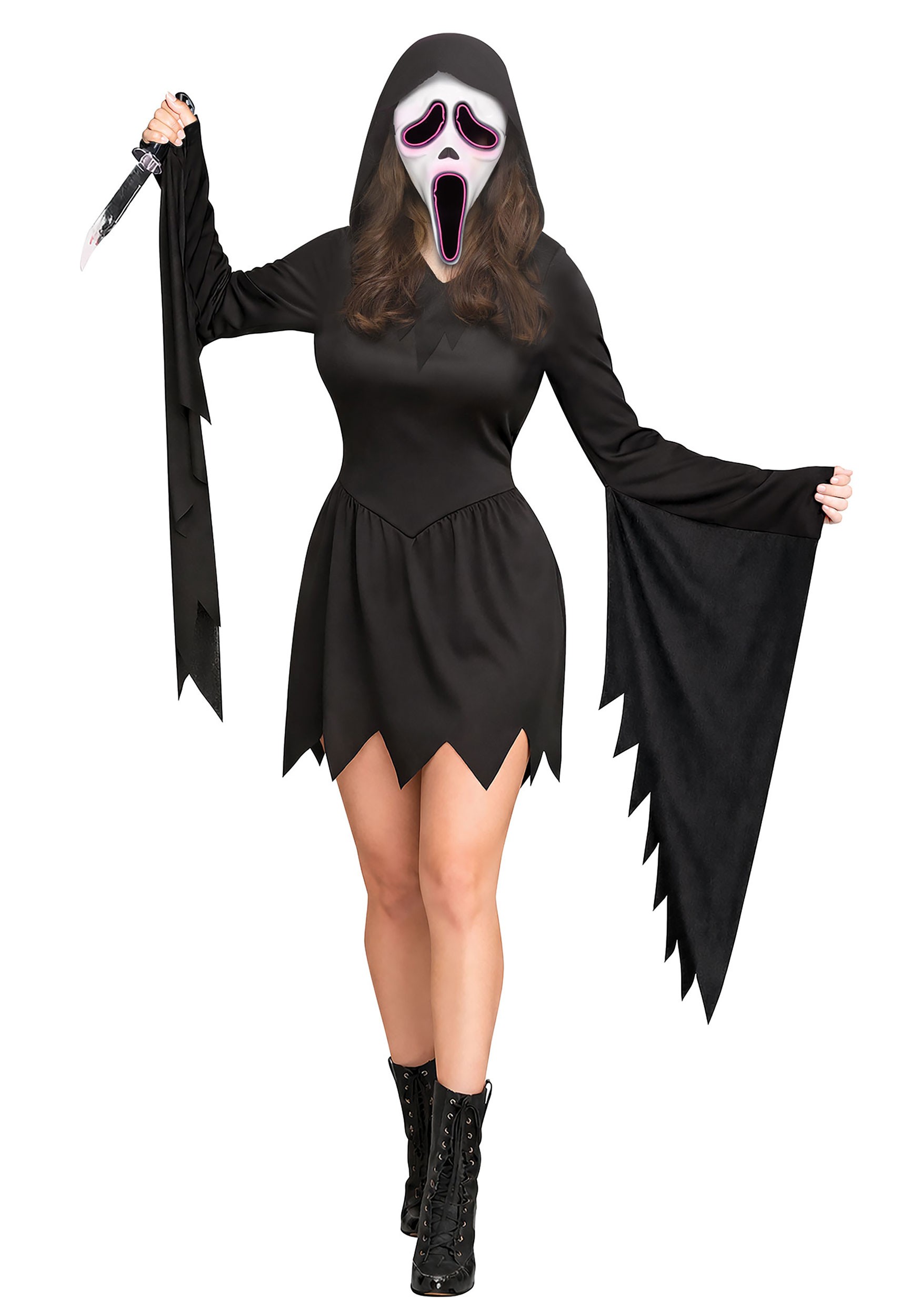 Women's Ghost Face E.L Light Up Costume | Scream Costumes