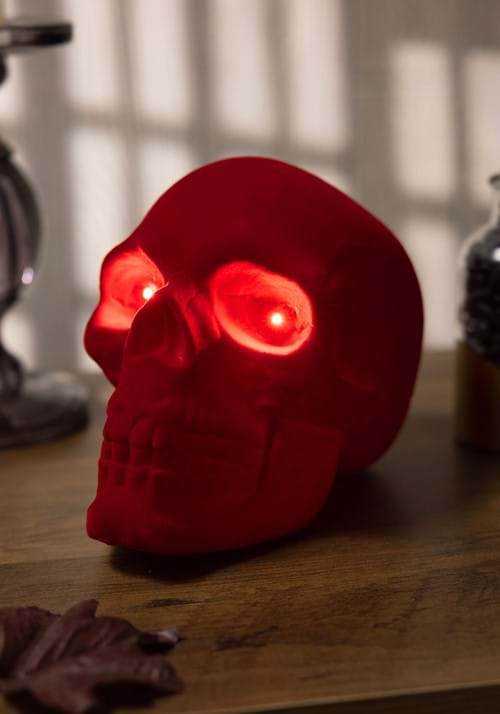 7-Inch Light Up Flocked Velvet Skull Prop Decoration | Table Decorations